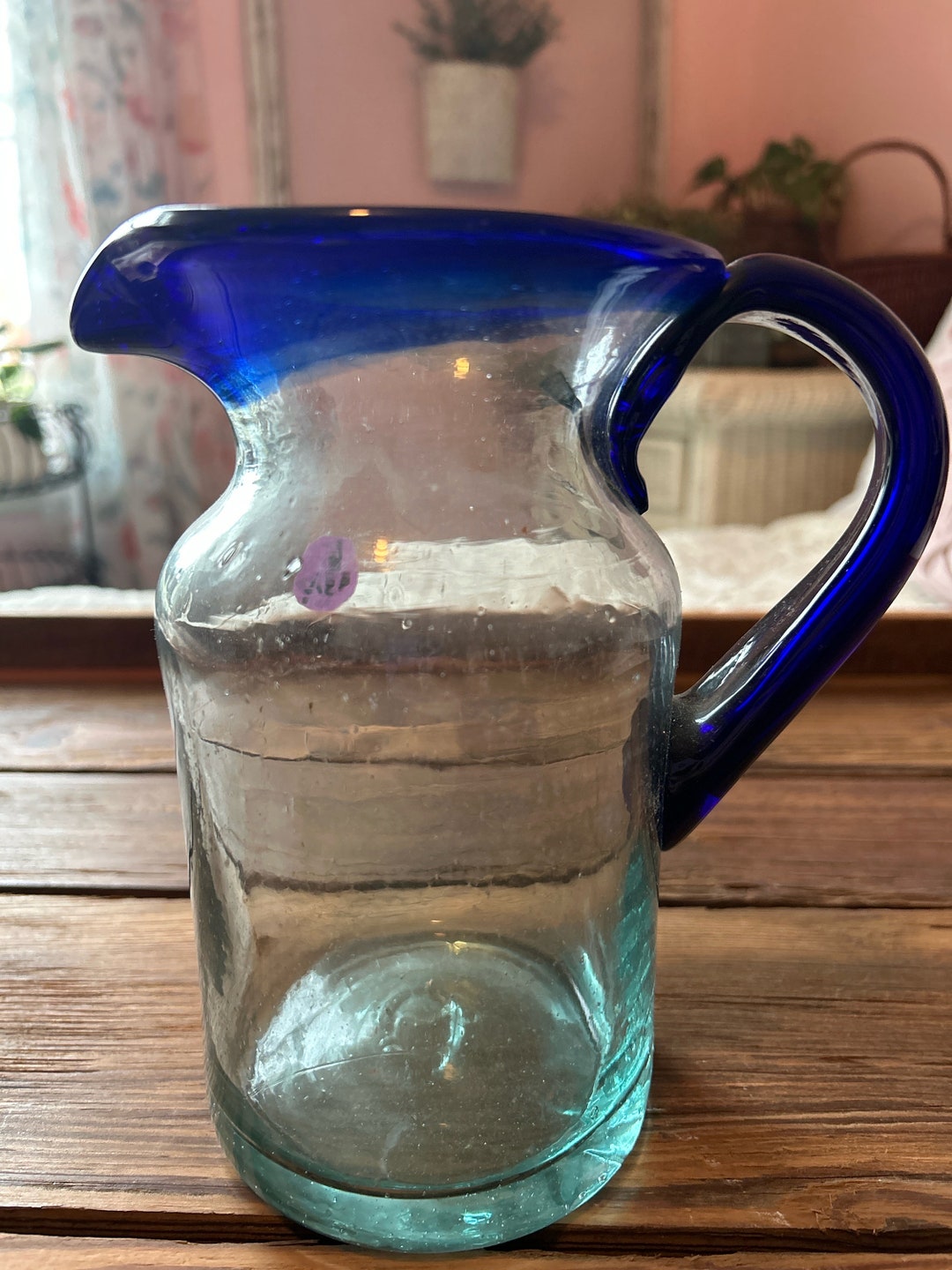 Vintage Cobalt Blue Hand Blown Glass Pitcher, Cobalt Blue Pitcher ...