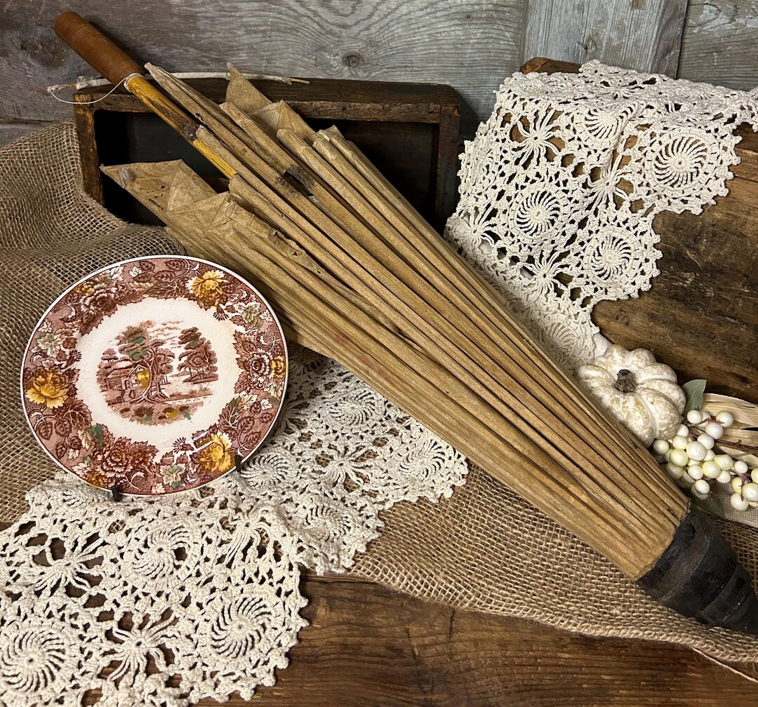 Vintage Paper Parasol, Fall Decor, Vintage Paper and Wood Parasol - Etsy