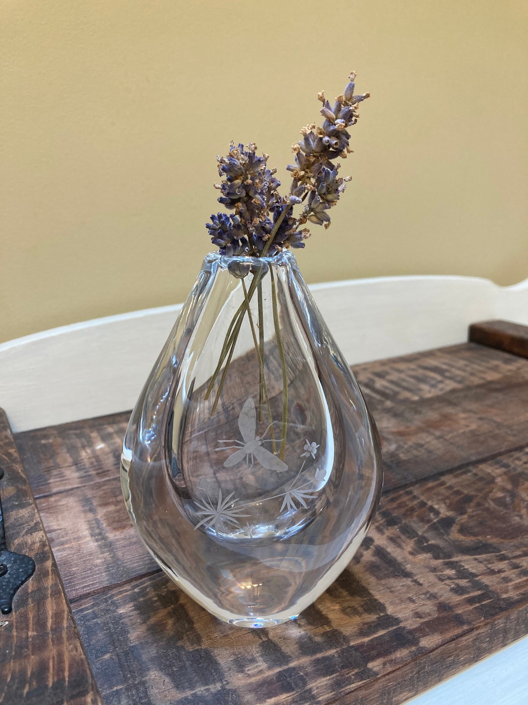 Vintage Orrefors Etched Crystal Bud Vase, Sven Palmqvist, Honey Bee ...