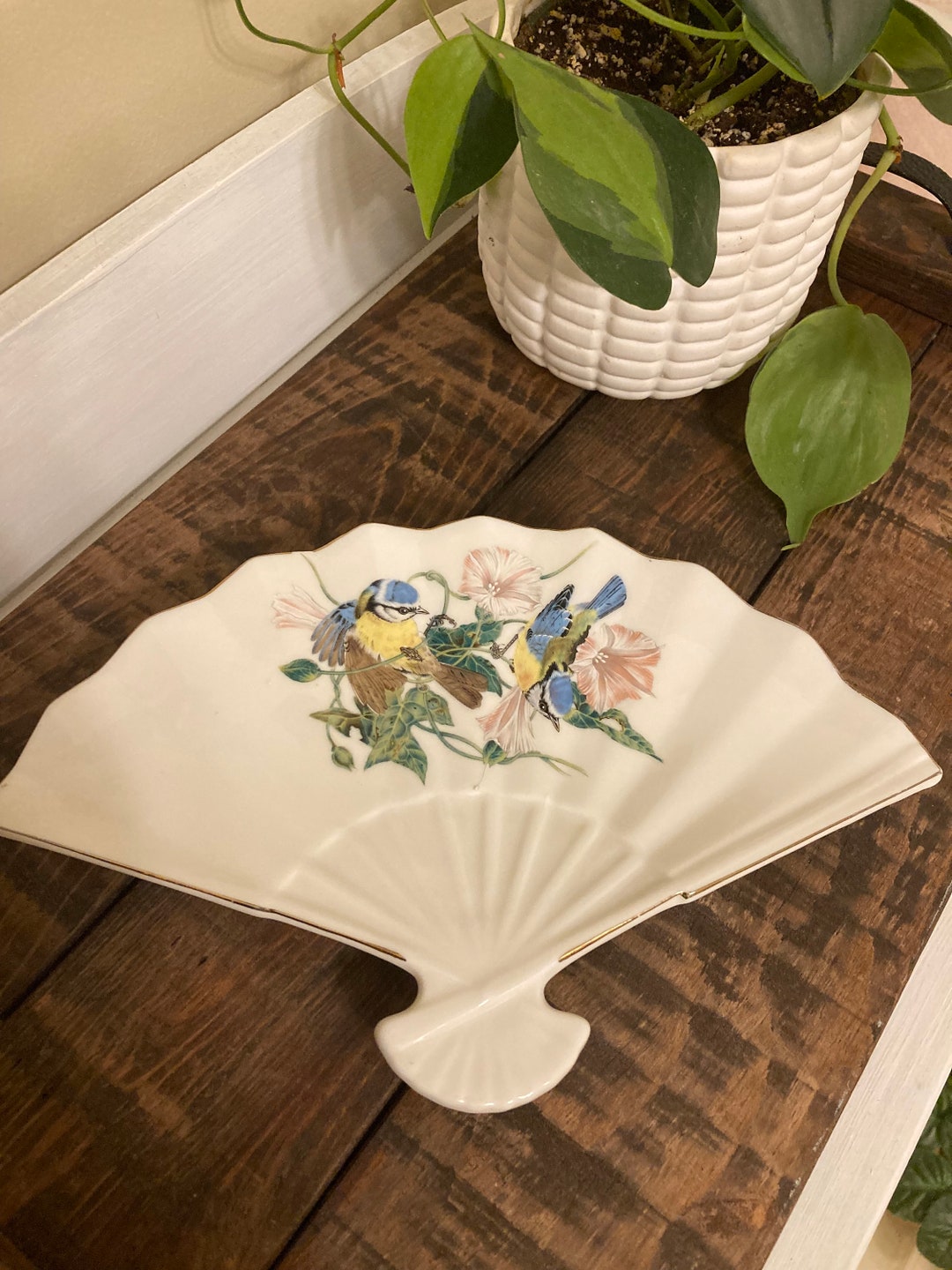 Vintage Japanese Porcelain Fan Plate With Birds and Flowering - Etsy