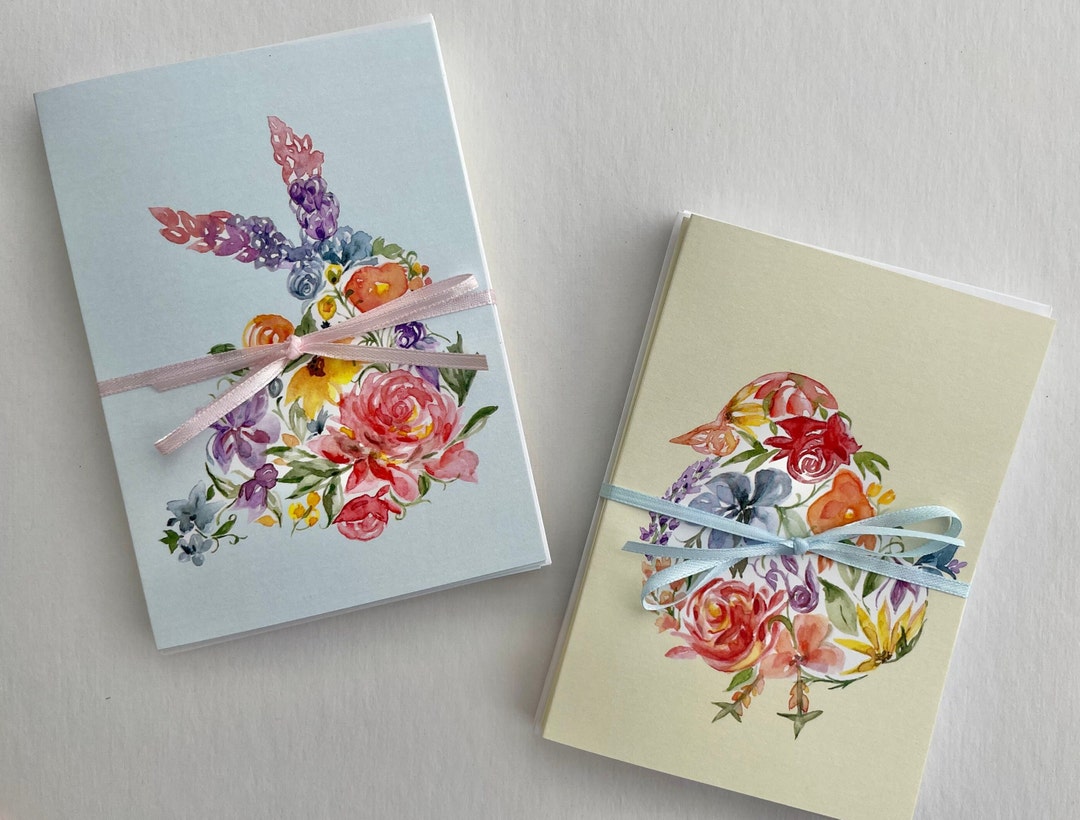 Bunny and Chic Spring Greeting Cards, Cute Animals, Floral Watercolor ...