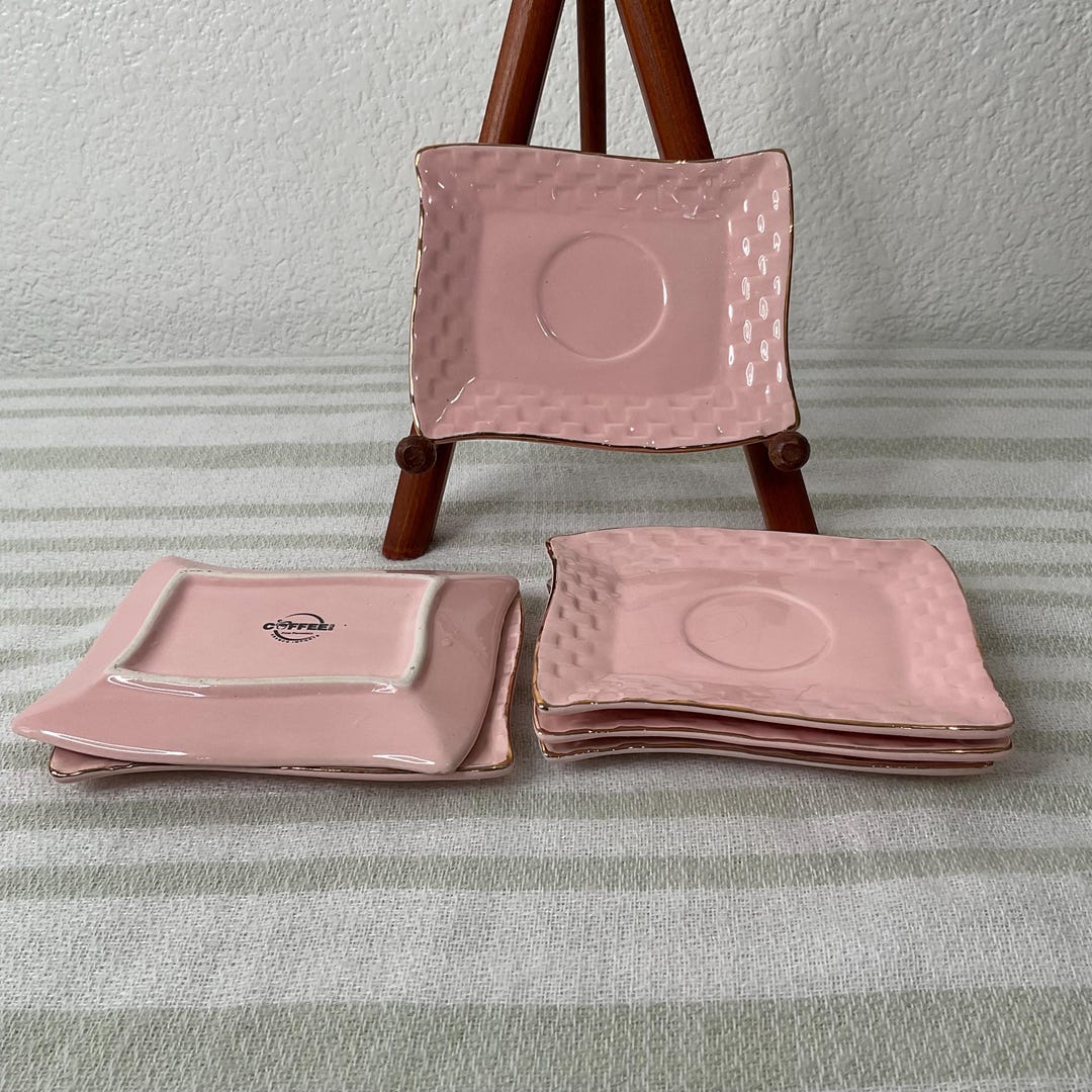 Vintage Aramco Imports Porcelain Pink Square Ceramic Coasters Gold ...