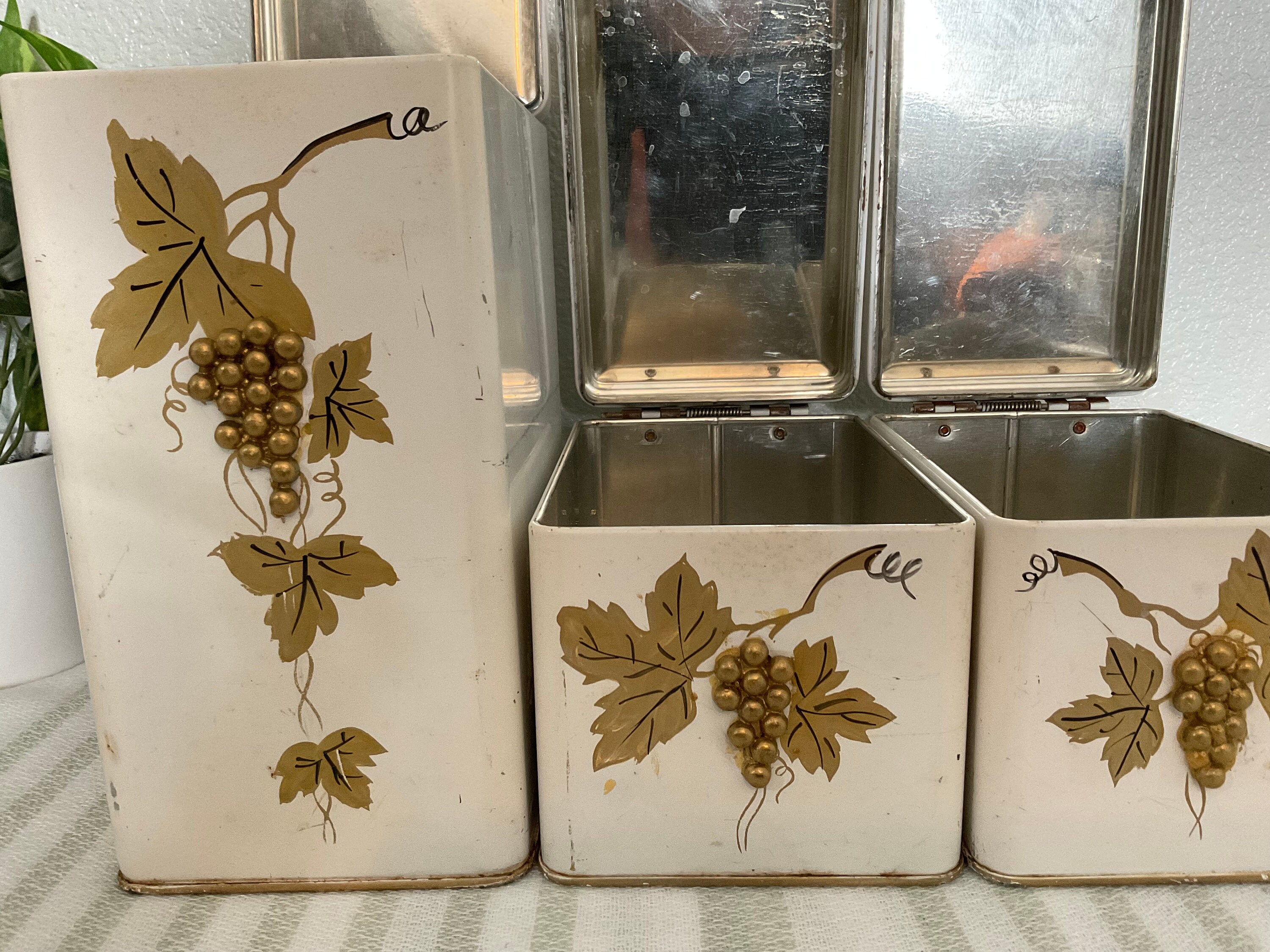 Vintage Ransburg Gold Leaf Grape Canisters Set of 3 - Etsy