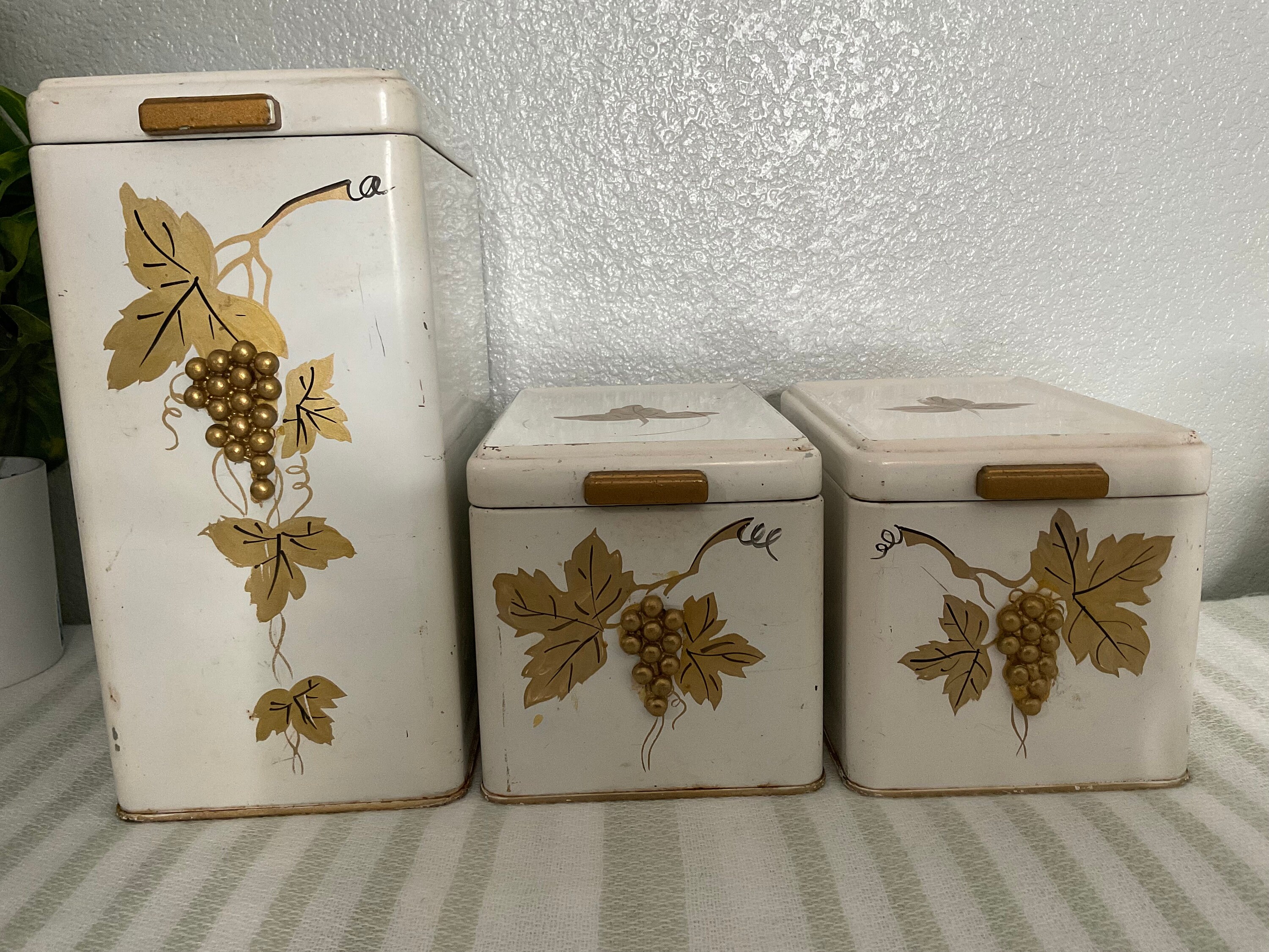 Vintage Ransburg Gold Leaf Grape Canisters Set of 3 - Etsy