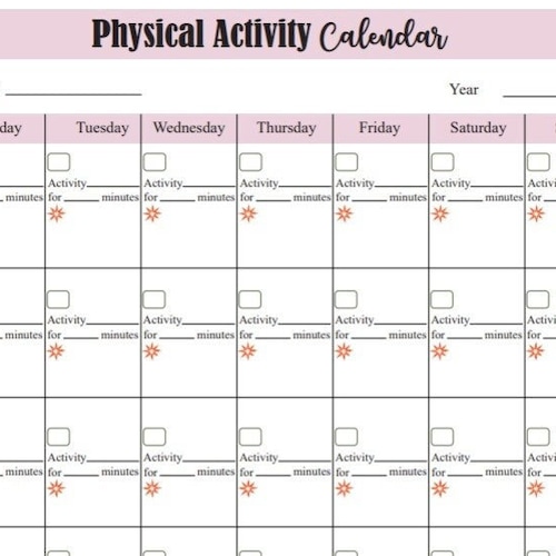 Physical Activity Calendar Exercise Calendar Weight Loss - Etsy