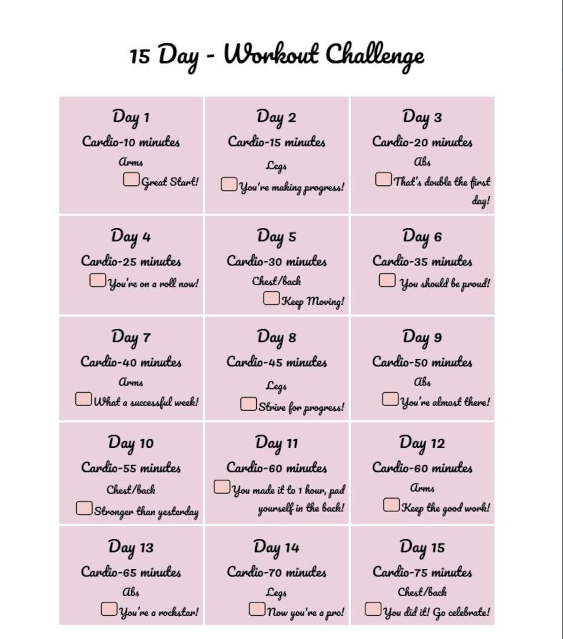 15 Day- Workout Challenge!-workout Calendar, Exercise Calendar, Workout ...