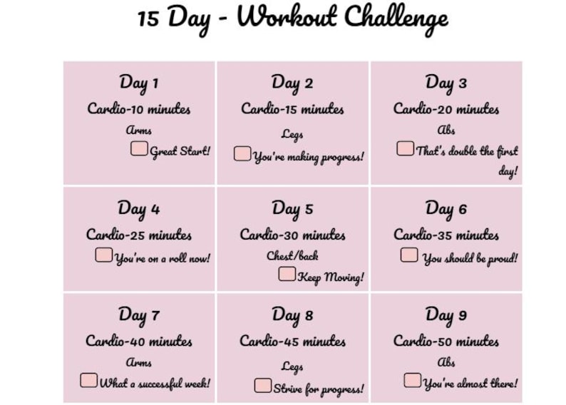 15 Day- Workout Challenge!-workout Calendar, Exercise Calendar, Workout ...