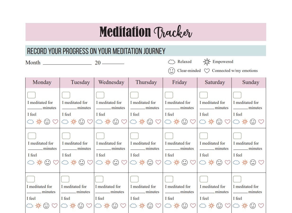 Meditation Tracker | INSTANT DOWNLOAD | Daily Meditation Journal ...