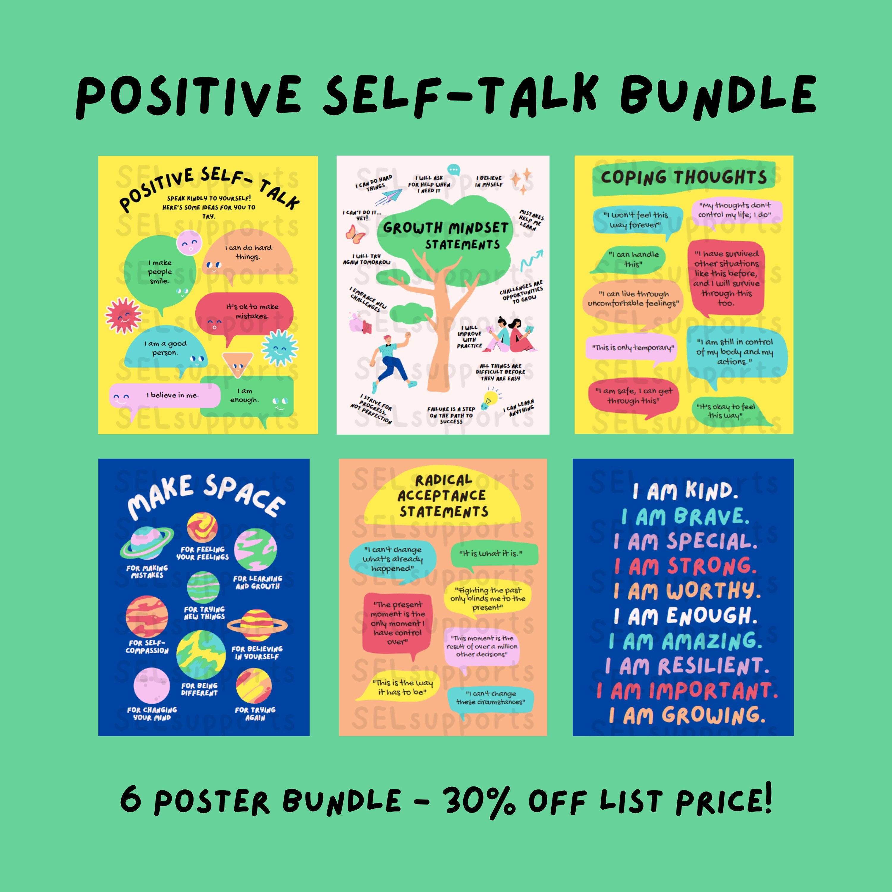 Self-talk Affirmations Growth Mindset Therapy Poster BUNDLE - Etsy