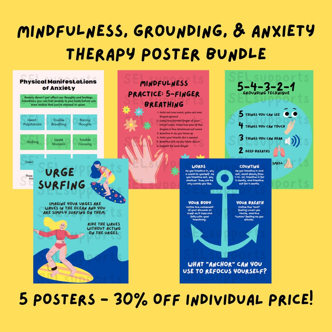 Mindfulness Grounding Anxiety Therapy Office Poster BUNDLE | 8.5x11 ...