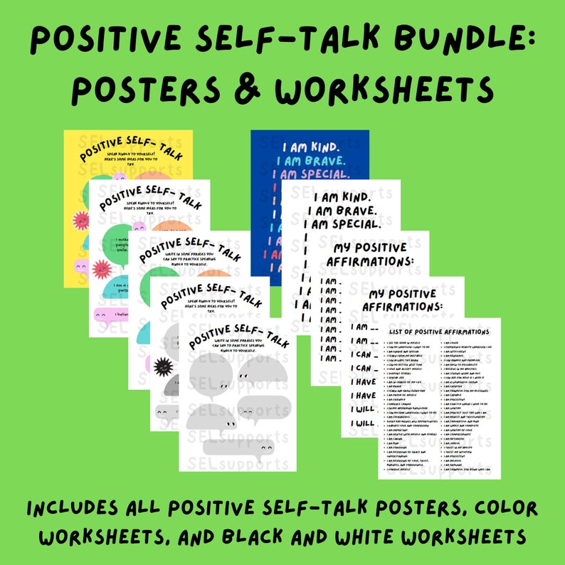 Positive Self Talk Therapy Poster & Worksheet Bundle | 8.5x11 DIGITAL ...