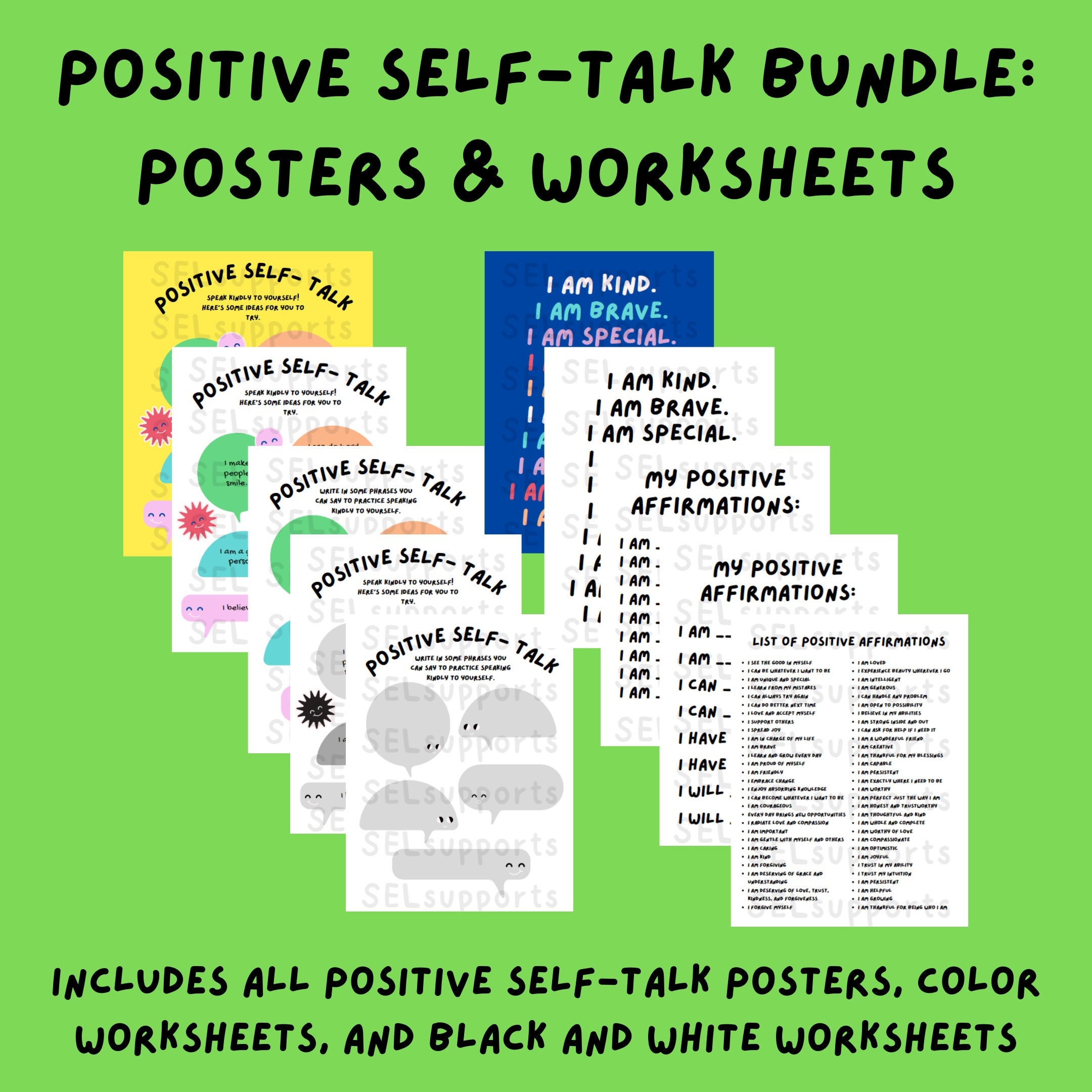 Positive Self Talk Therapy Poster & Worksheet Bundle 8.5x11 DIGITAL ...