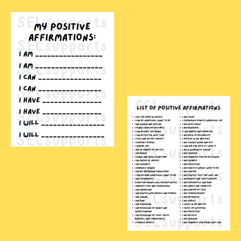 Positive Self Talk Therapy Poster & Worksheet Bundle | 8.5x11 DIGITAL ...
