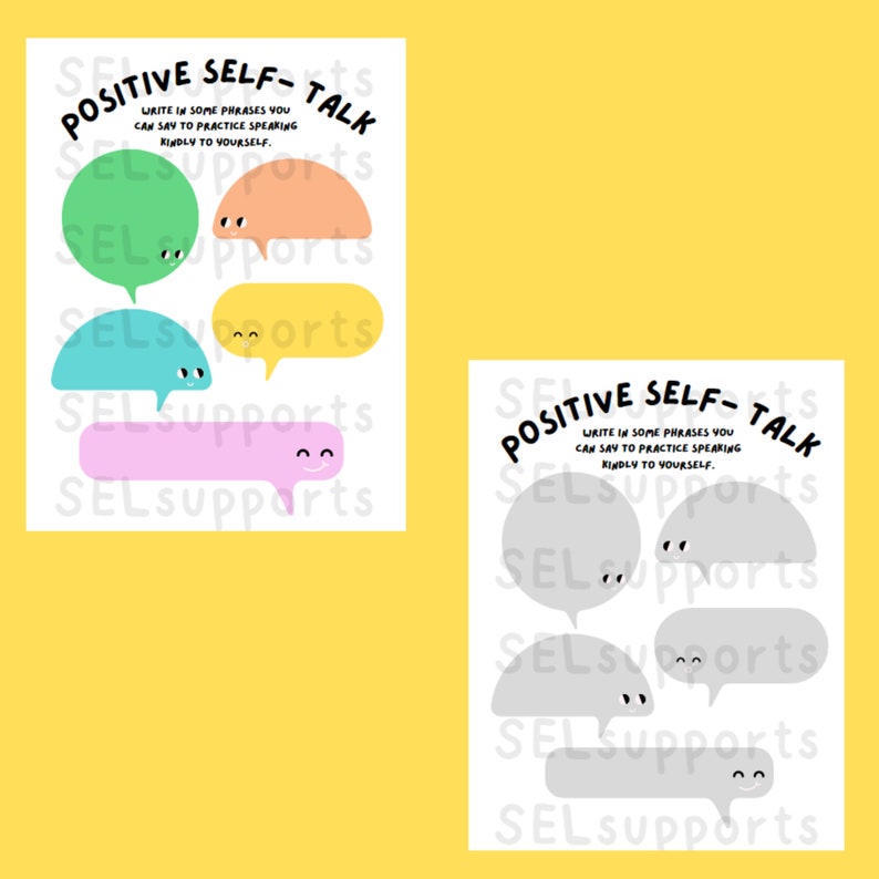 Positive Self Talk Therapy Poster & Worksheet Bundle 8.5x11 DIGITAL ...