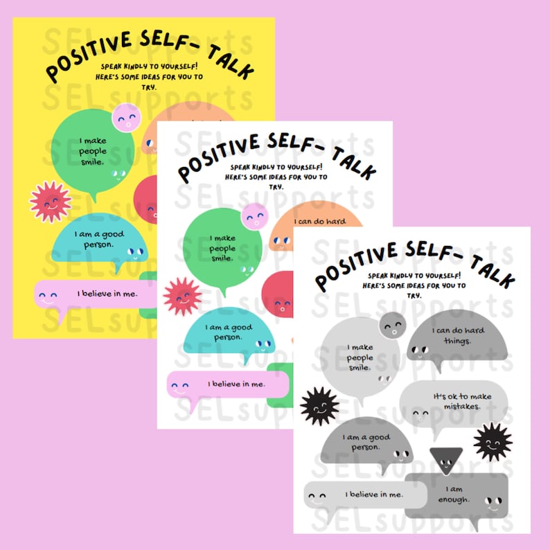 Positive Self Talk Therapy Poster & Worksheet Bundle 8.5x11 DIGITAL ...