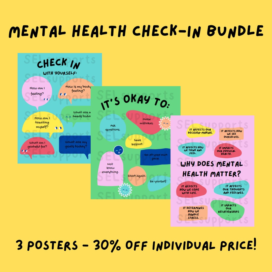 Mental Health Check-in BUNDLE 3 Posters 8.5x11 DIGITAL DOWNLOAD Mental ...