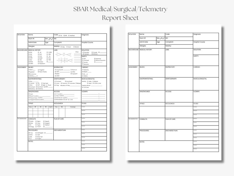 SBAR Nurse Report Sheet: Med Surg, Telemetry, ICU (digital Download) - Etsy
