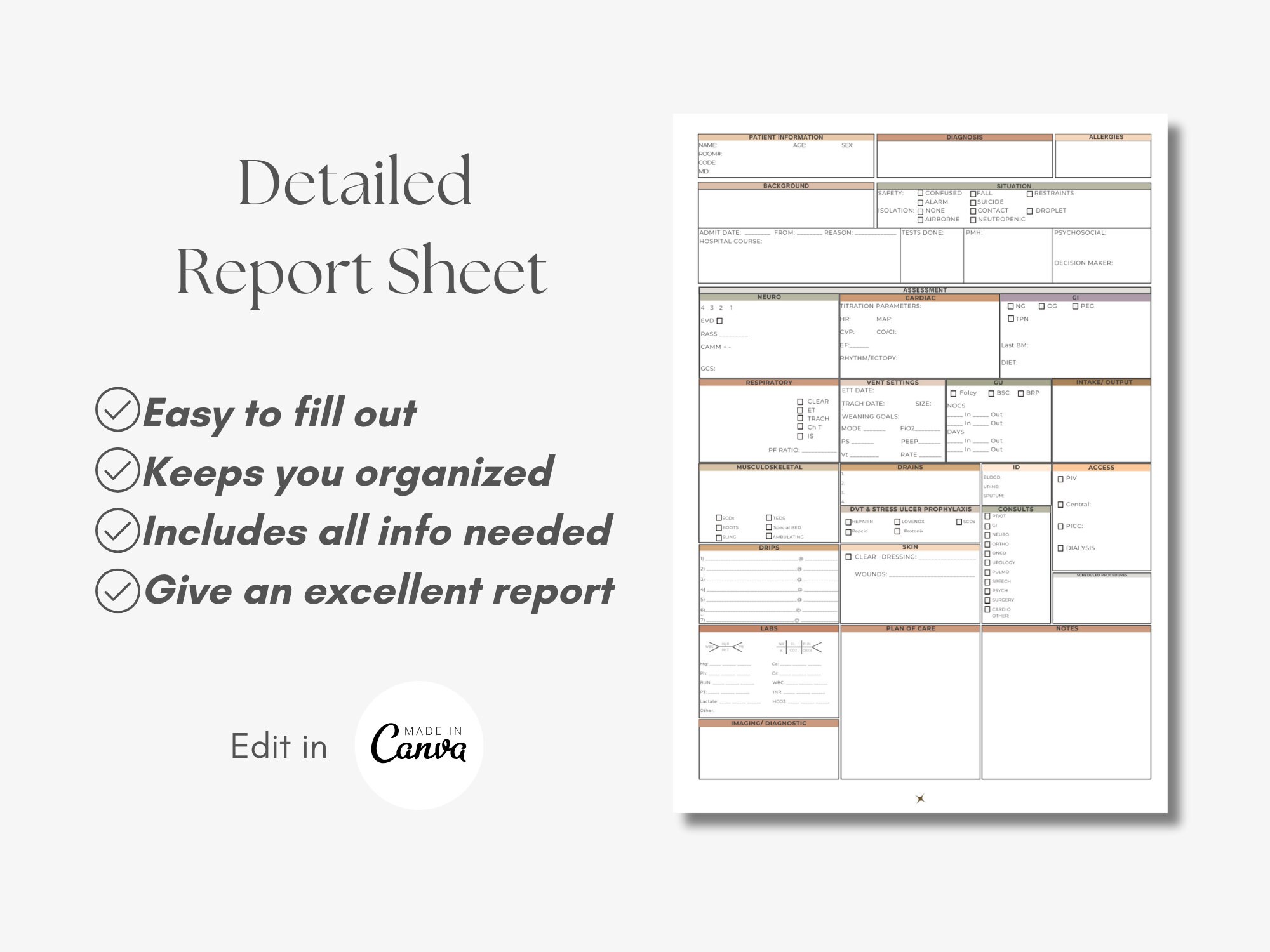 ICU Report Sheet Nursing, Nursing Report Sheet, Nurse Brain, New Grad ...
