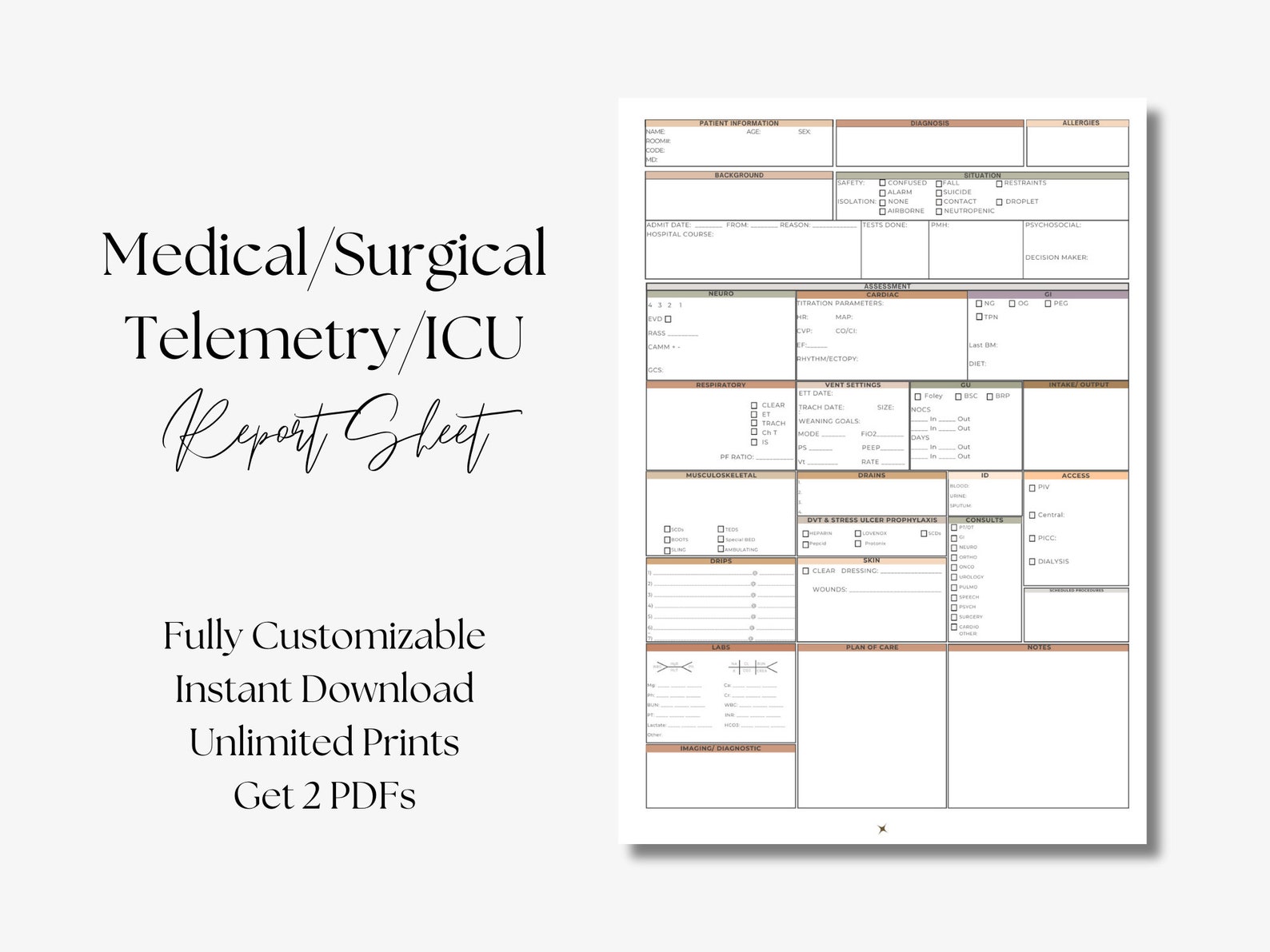 ICU Report Sheet Nursing, Nursing Report Sheet, Nurse Brain, New Grad ...