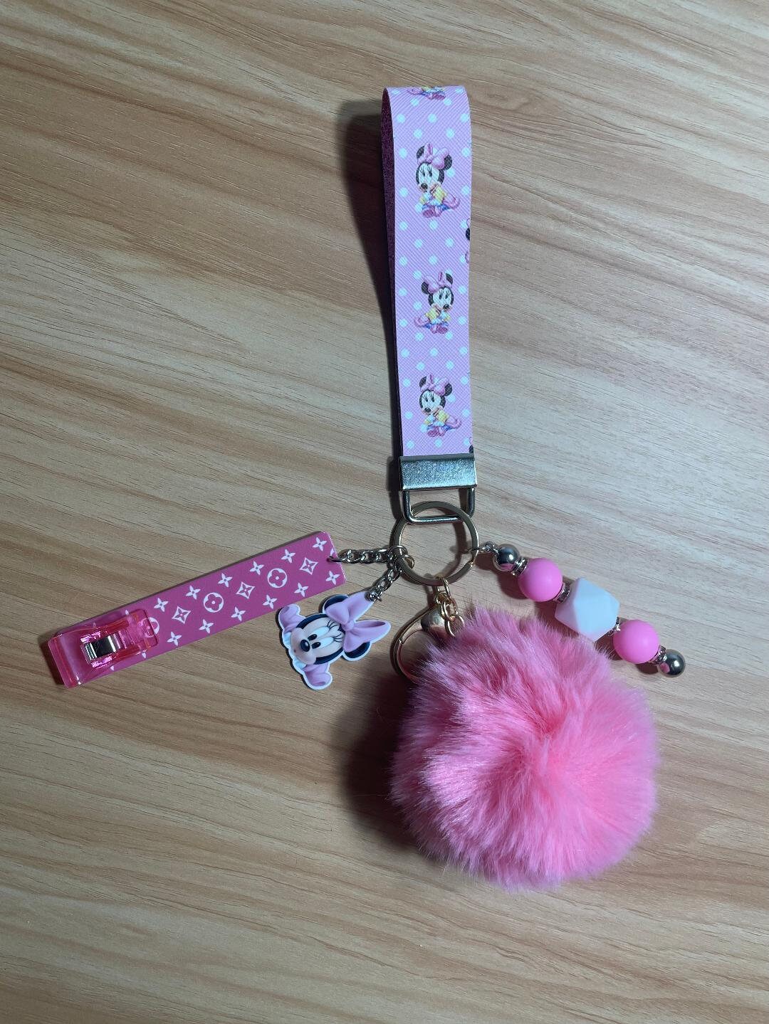 Pink Minnie Set Wristlet Keychains - Etsy