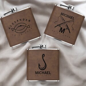Fisher Groomsman Leather Hip Flask Personalized, Fishing Bachelorette ...
