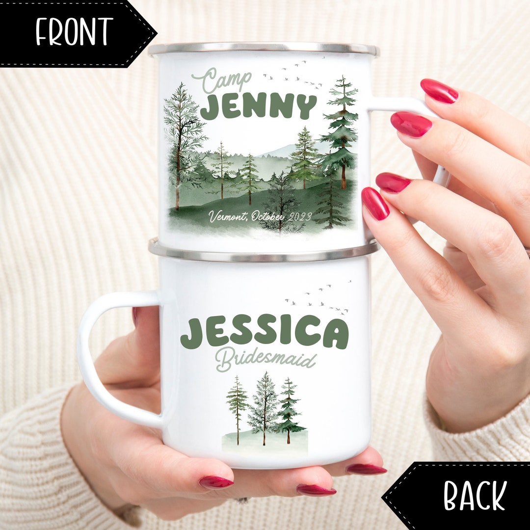 Camp Bachelorette Party Personalized Enamel Camping Mug 12oz, Hiking ...