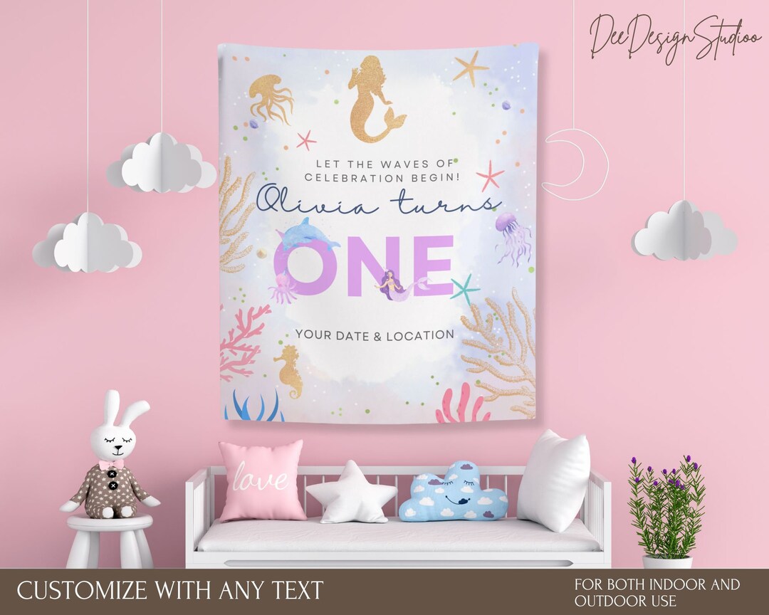 Mermaid Princess Birthday Banner, Pastel Mermaid Sea Girl Birthday ...