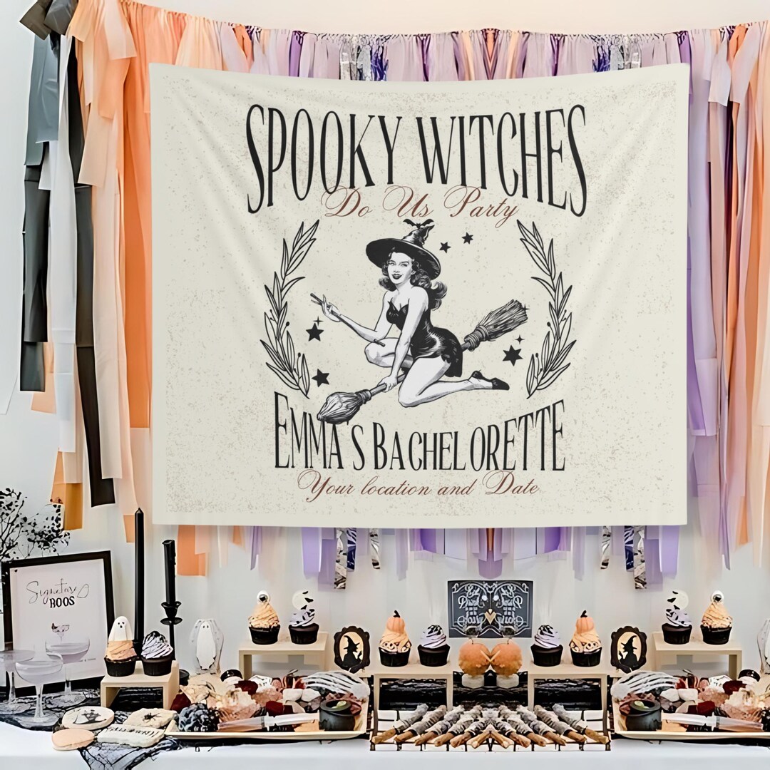 Personalized Witch Bride Hen Party Backdrop, Halloween Birthday Party ...