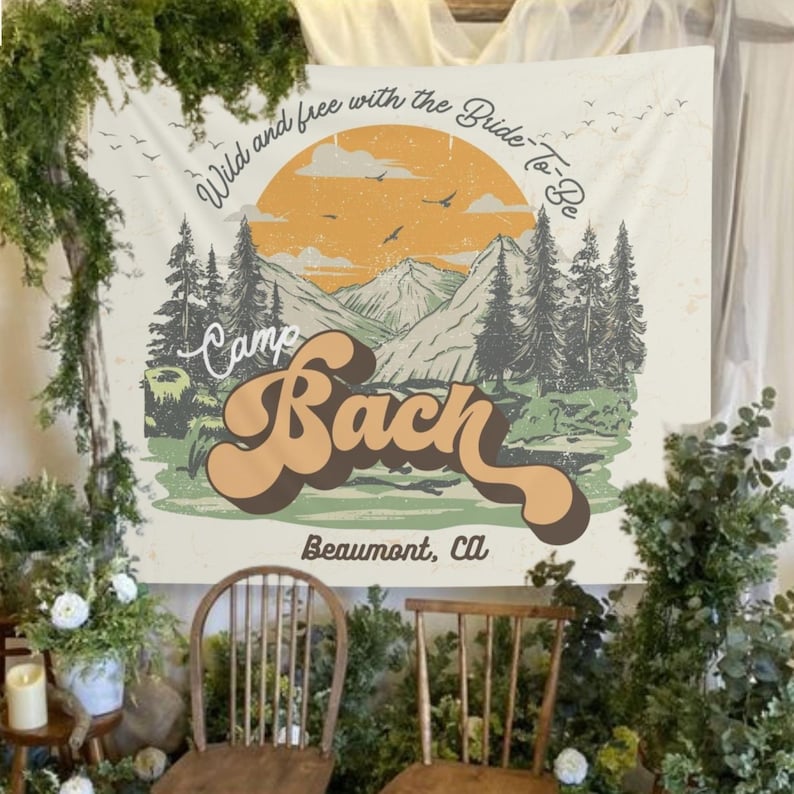 Camp Bride Bachelorette Flag, Custom Hiking Bridal Shower Party Banner ...