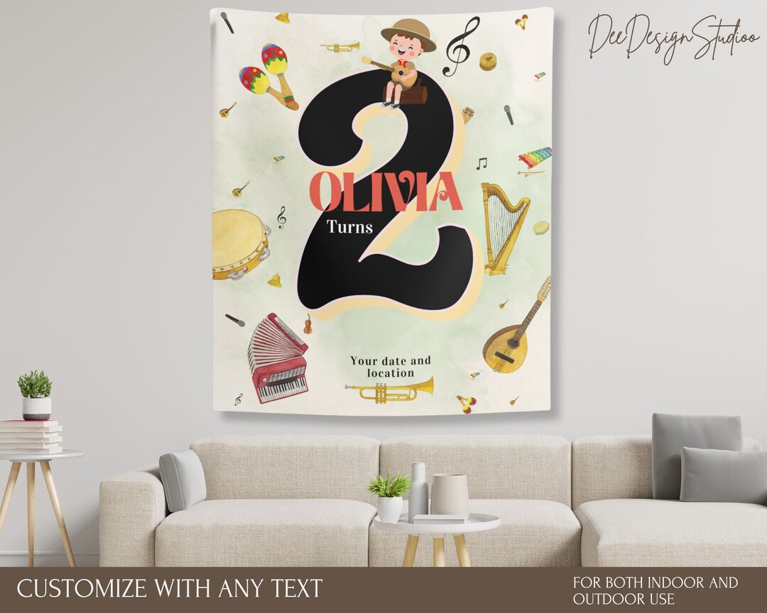 Custom Music Birthday Banner Sign, Music Lover Second Birthday ...