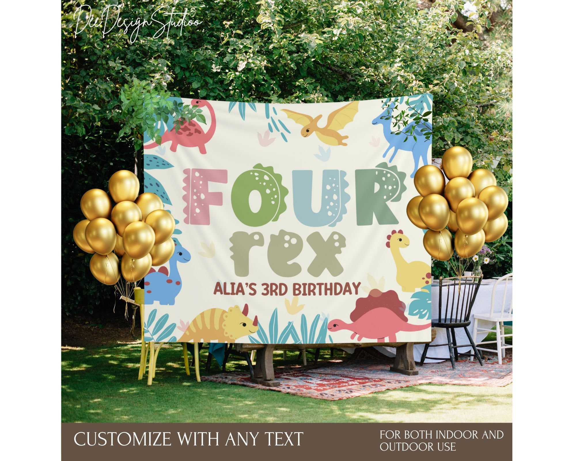 TWO Rex Dinosaur Birthday Banner Custom, Dino Party 2nd Birthday Banner ...
