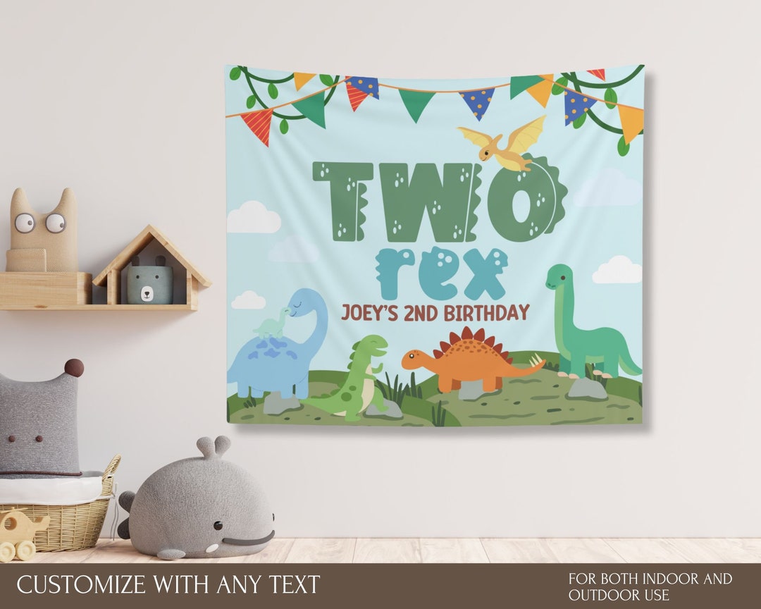 Custom 2 Rex Backdrop Birthday Banner, Dinosaur 2nd Birthday Decoration ...