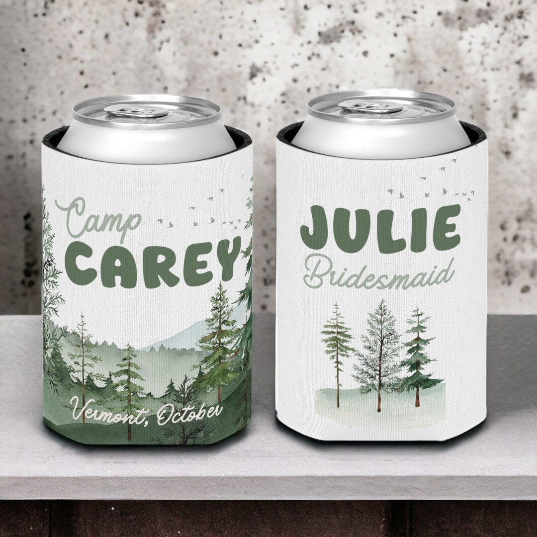 Customized Camping Bachelorette Party Beer Can Sleeve, MOH Forest Bach ...