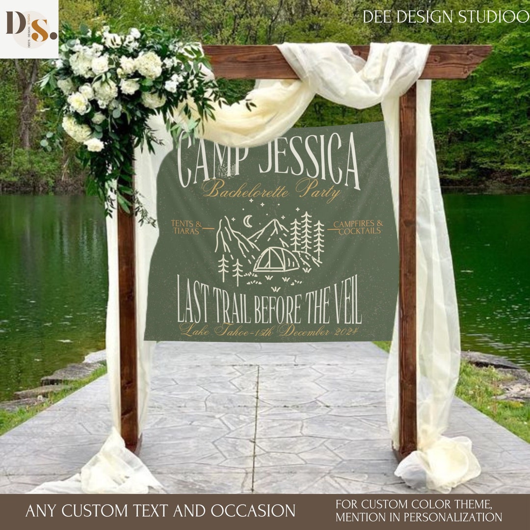 Personalized Camp Bride Hen Party Backdrop, Camping Bachelor Party ...