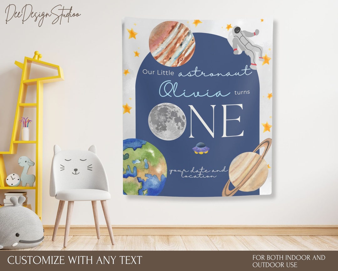 Personalized Outer Space Birthday Banner Sign, Planets Rocket Ship ...