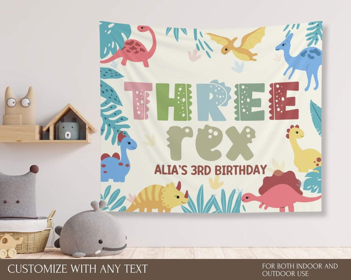 TWO Rex Dinosaur Birthday Banner Custom, Dino Party 2nd Birthday Banner ...