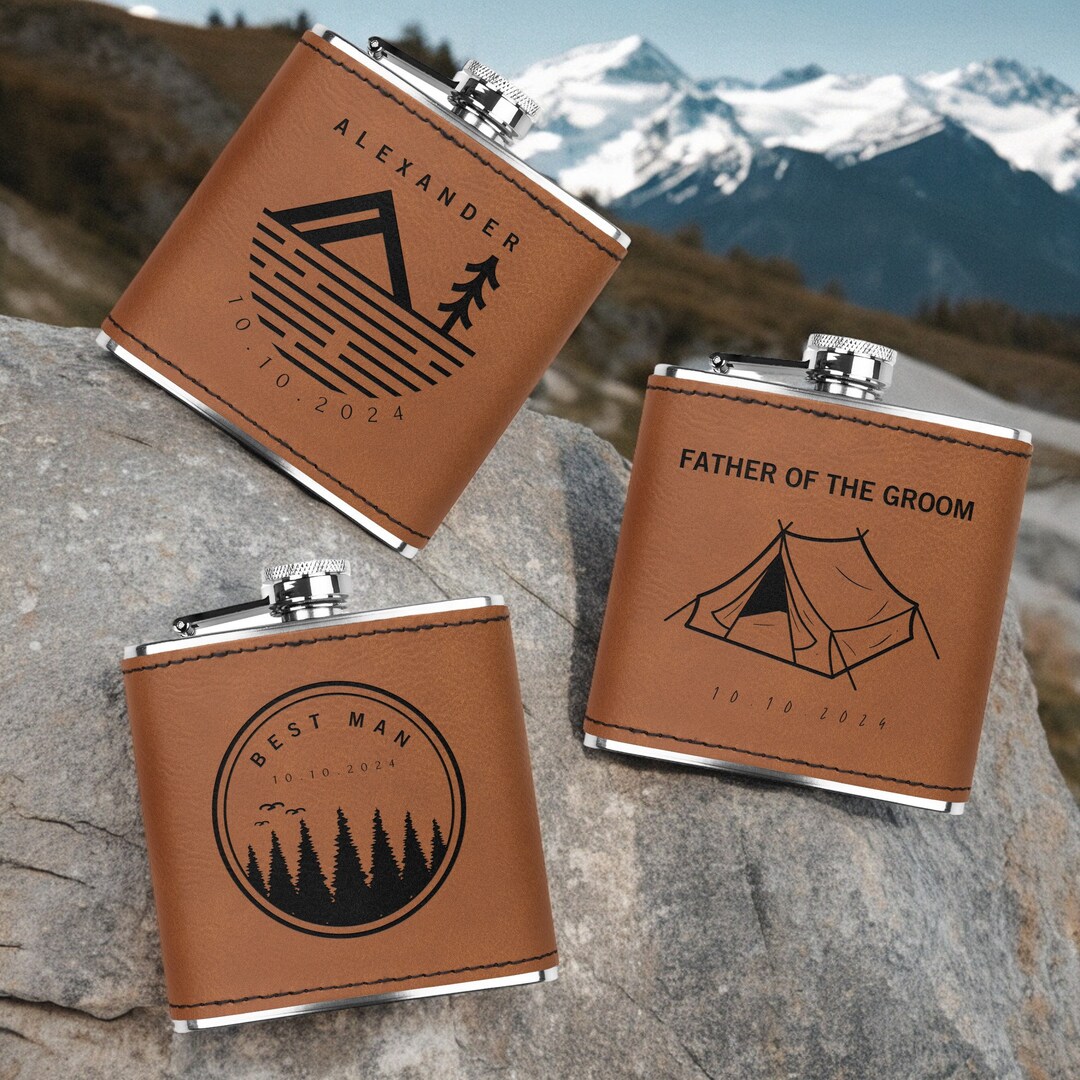 Camp Groomsman Flask Personalized, Custom Name Camping Men Retirement ...