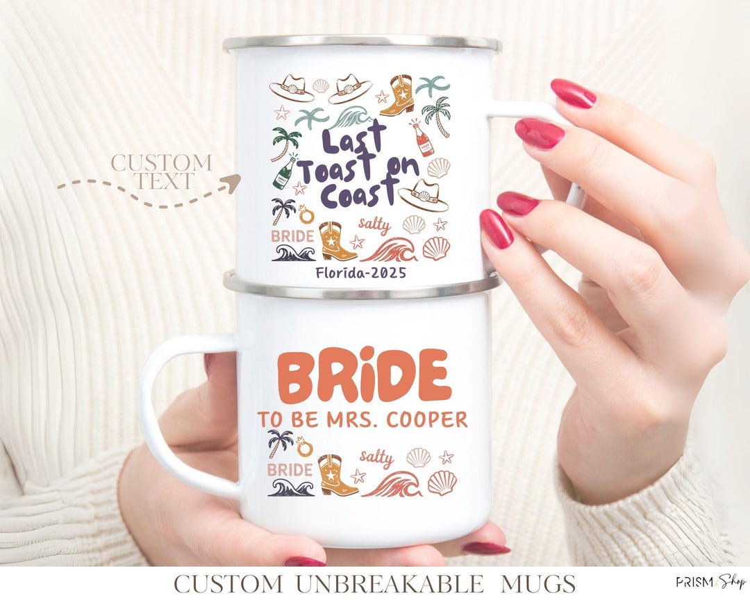 Coastal Cowgirl Bachelorette Mug, Western Bride Enamel Cup, Last Rodeo ...
