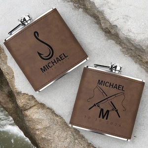 Fisher Groomsman Leather Hip Flask Personalized, Fishing Bachelorette ...