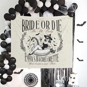 Custom Halloween Bridal Shower Backdrop, Bride or Die Hen Party Banner ...