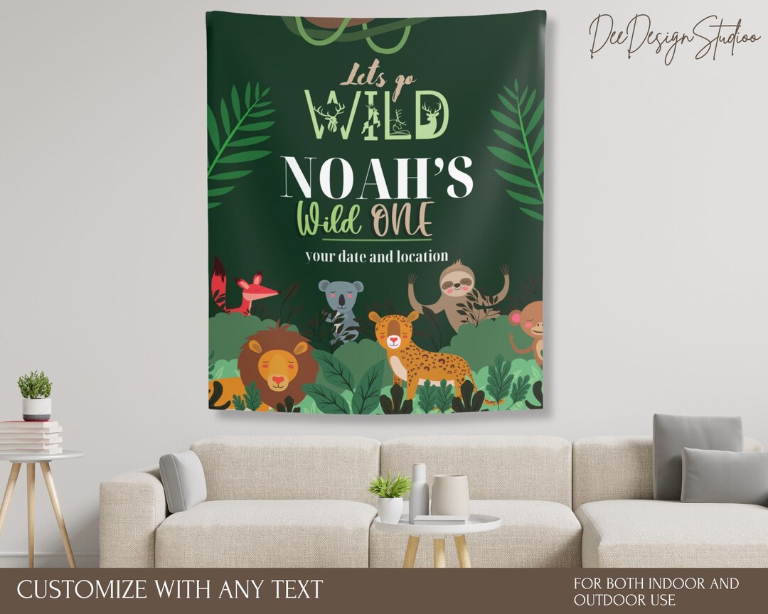 Jungle Safari Wild Animals Birthday Banner, Forest Birthday Decorations ...