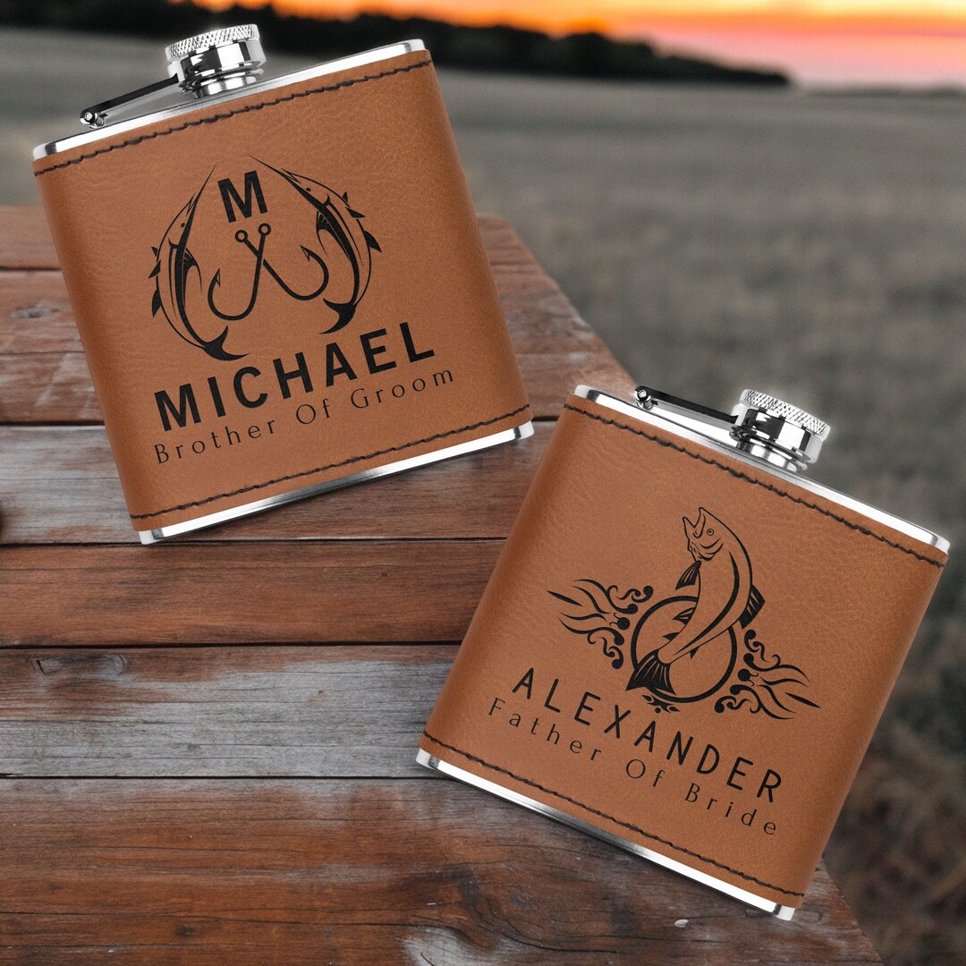 Fisher Groomsman Leather Hip Flask Personalized, Fishing Bachelorette ...