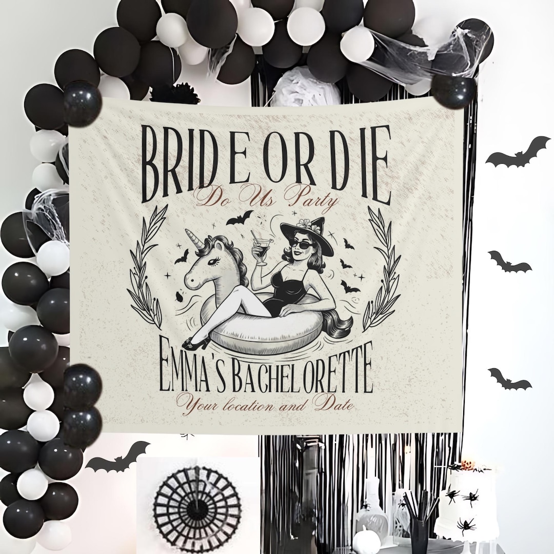 Custom Halloween Bridal Shower Backdrop, Bride or Die Hen Party Banner ...