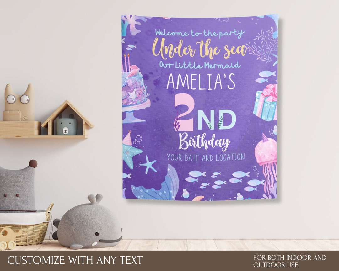 Mermaid Princess Birthday Banner, Pastel Mermaid Sea Girl Birthday ...