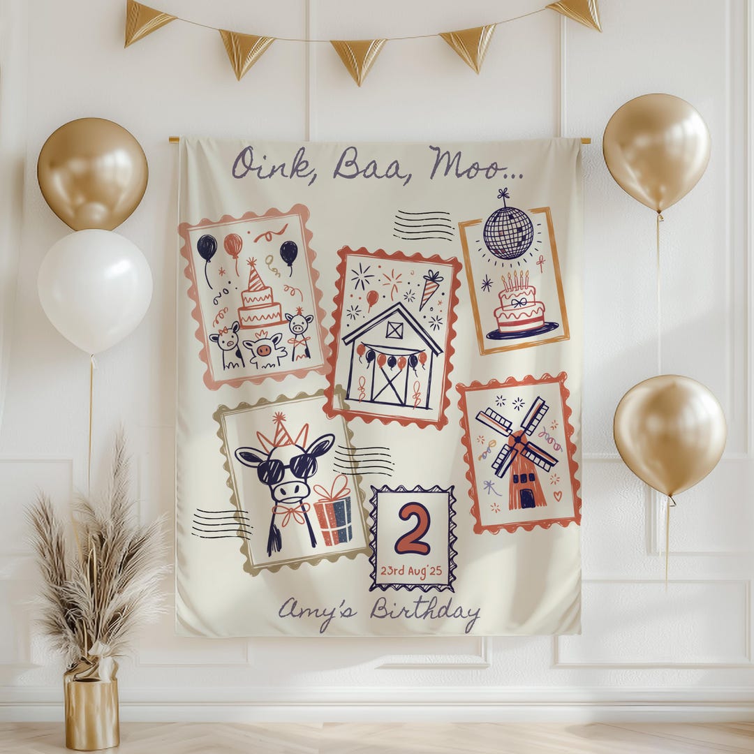 Barnyard 2nd Birthday Stamp Banner, Custom Farm Birthday Party Flag ...