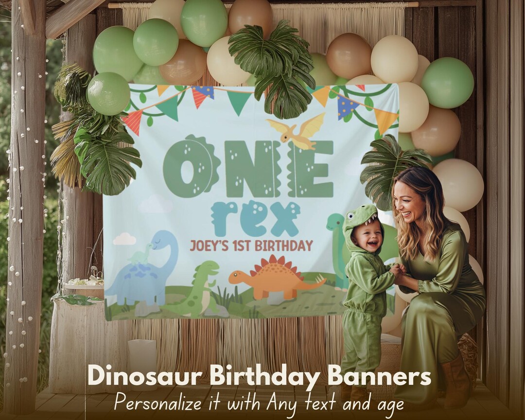 Custom 2 Rex Backdrop Birthday Banner, Dinosaur 2nd Birthday Decoration ...