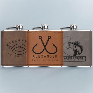 Fisher Groomsman Leather Hip Flask Personalized, Fishing Bachelorette Weekend, Engagement Party ...