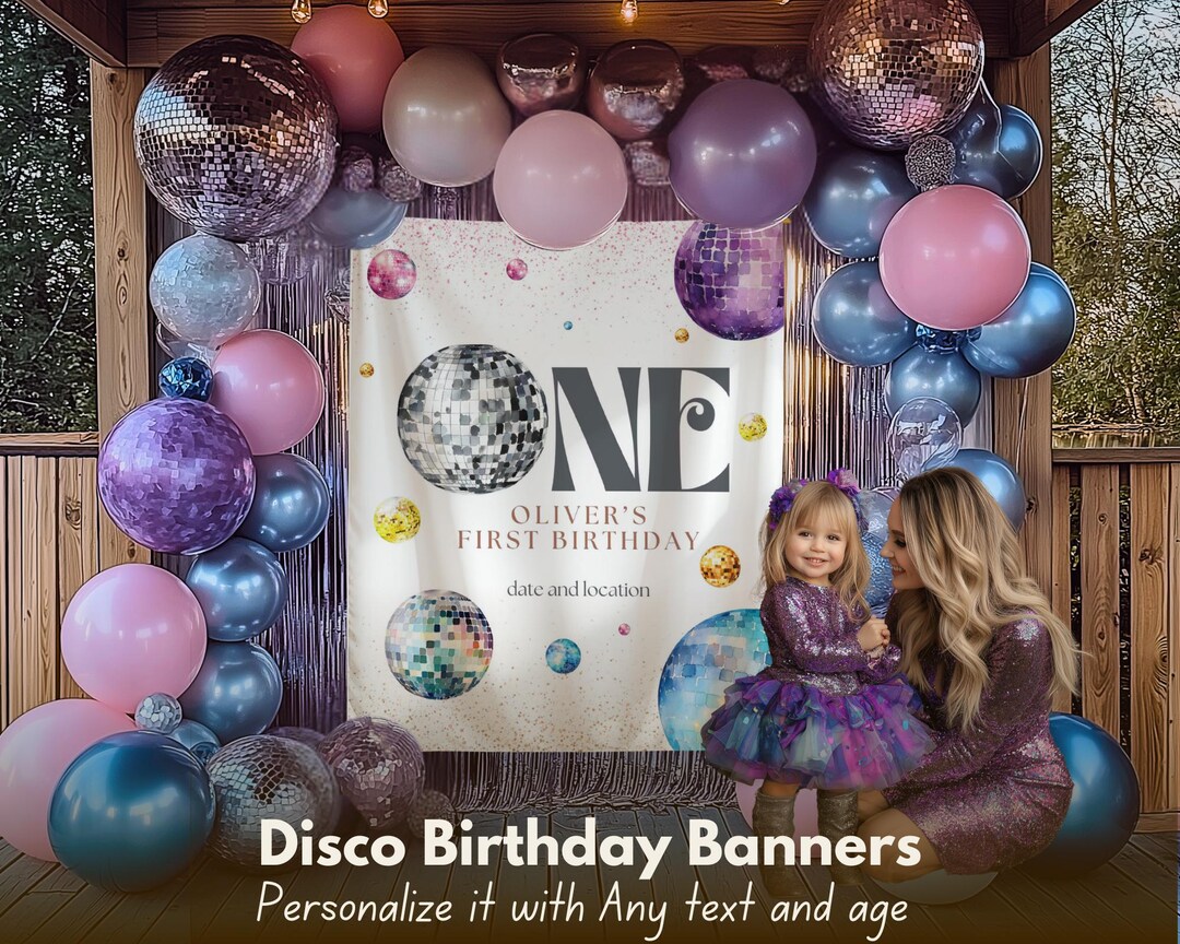 Disco Ball Kids Birthday Banner Custom, Groovy Dance Party Birthday ...