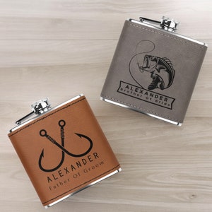 Fisher Groomsman Leather Hip Flask Personalized, Fishing Bachelorette Weekend, Engagement Party ...