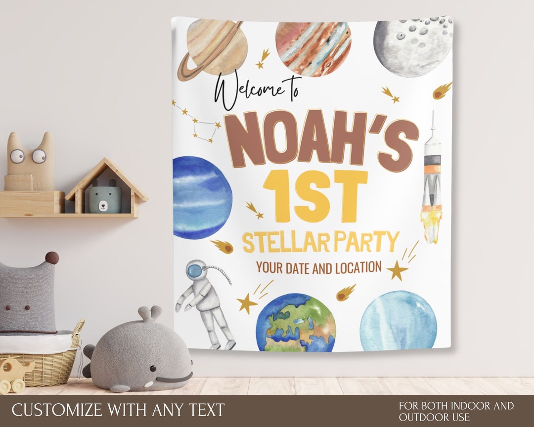 Outer Space Birthday Banner, Astronaut and Planets Party Decor ...